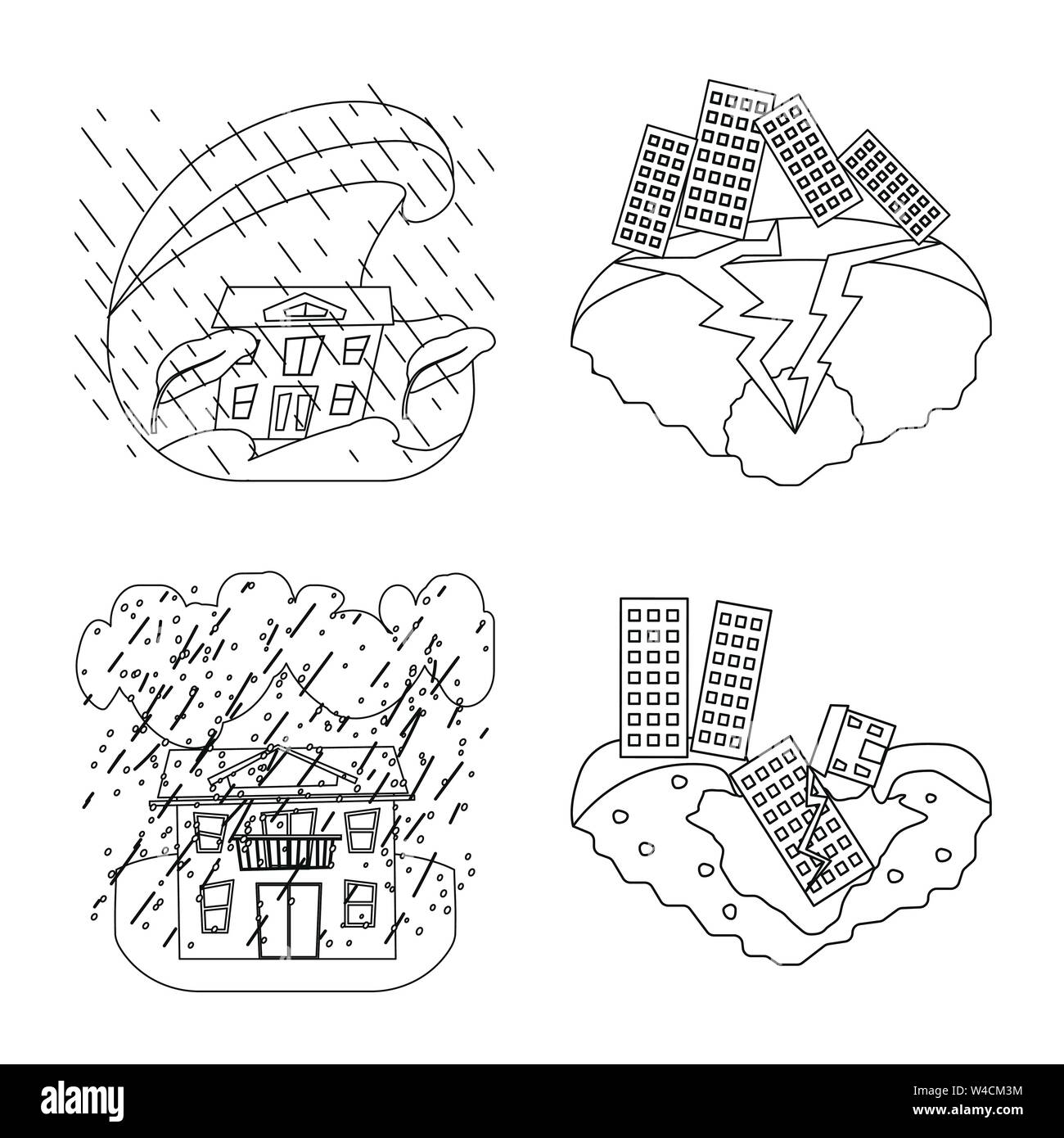 Vector illustration of cataclysm and disaster sign. Set of cataclysm ...