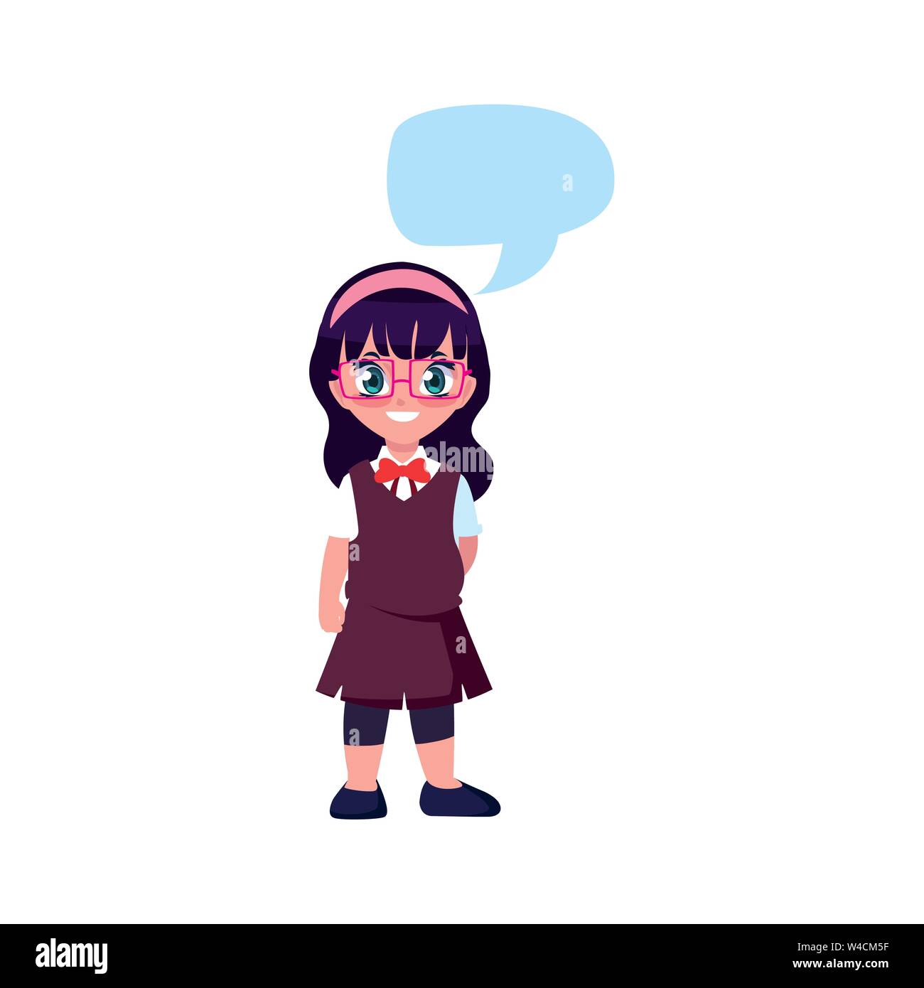cute little girl standing character talk bubble vector illustration ...