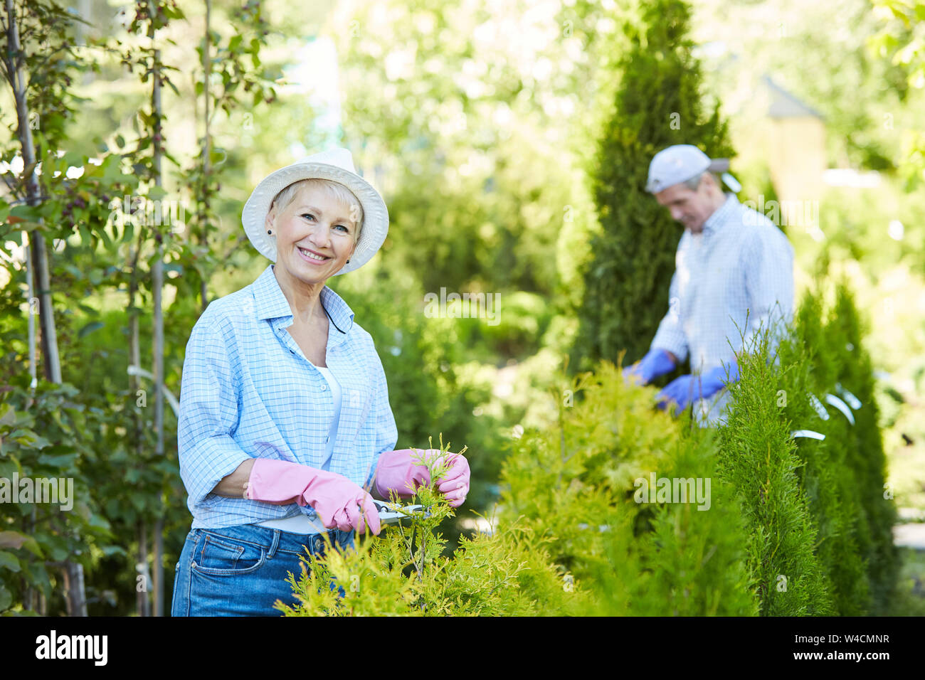 Woman trimming bushes hi-res stock photography and images - Alamy