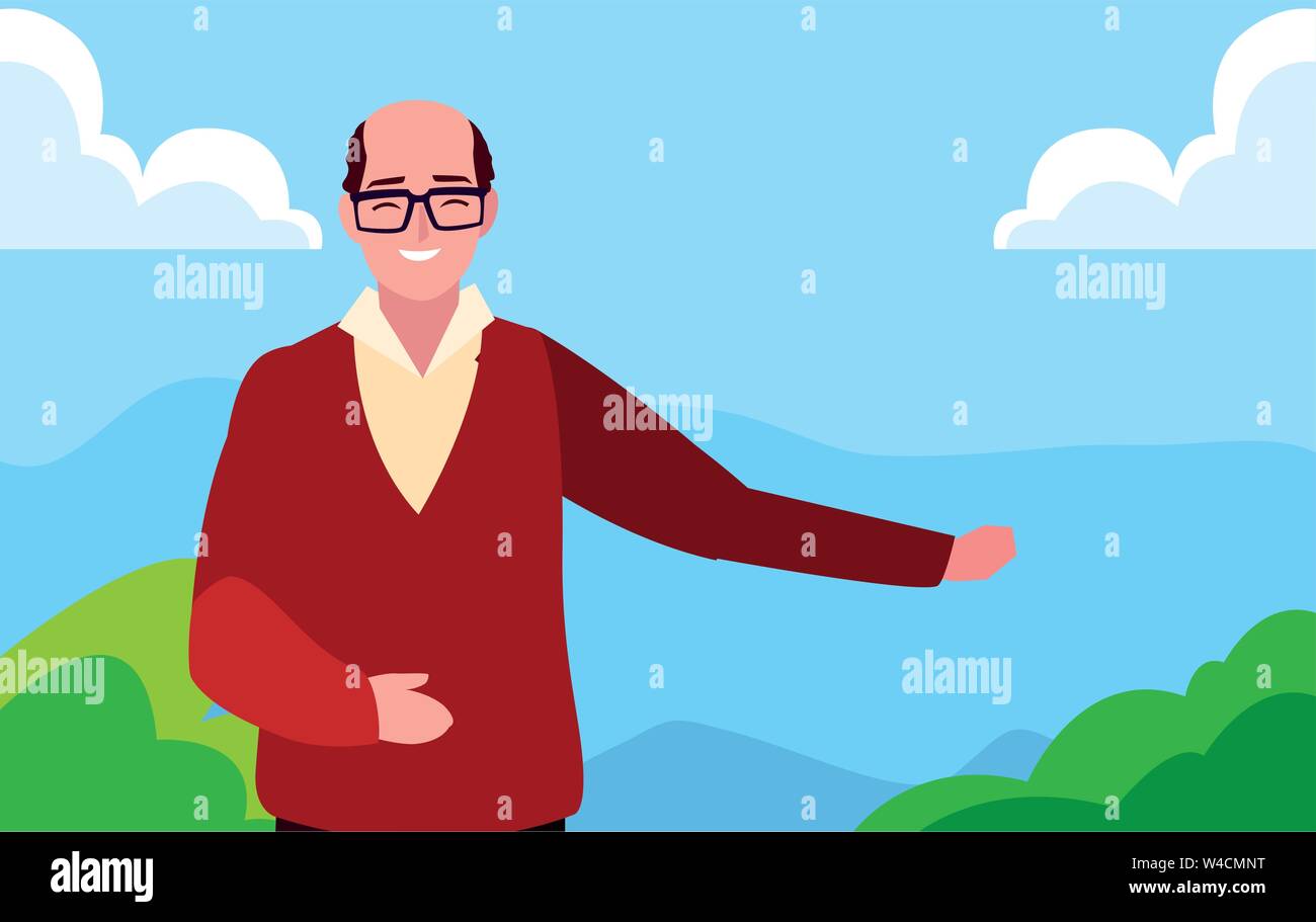 grandfather character family member outdoors vector illustration Stock ...