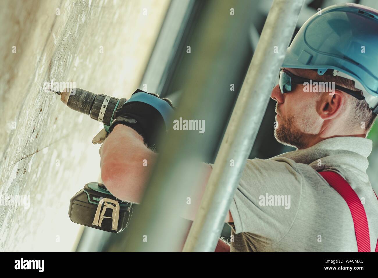 Construction Profession Job. Caucasian Men in His 30s Working on a ...