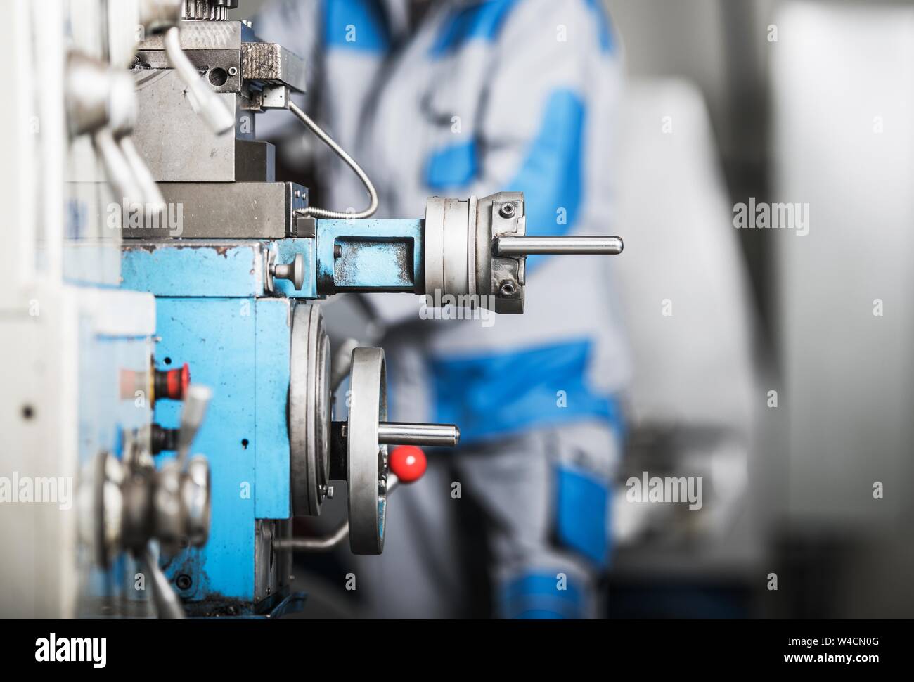 Metalworking Technologies. Modern Lathe Machine Closeup. Industrial ...