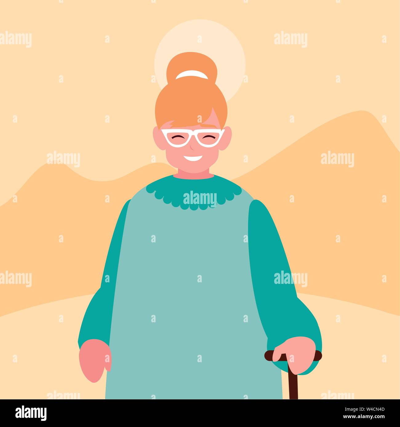 cute grandma with walk stick outdoors vector illustration Stock Vector ...