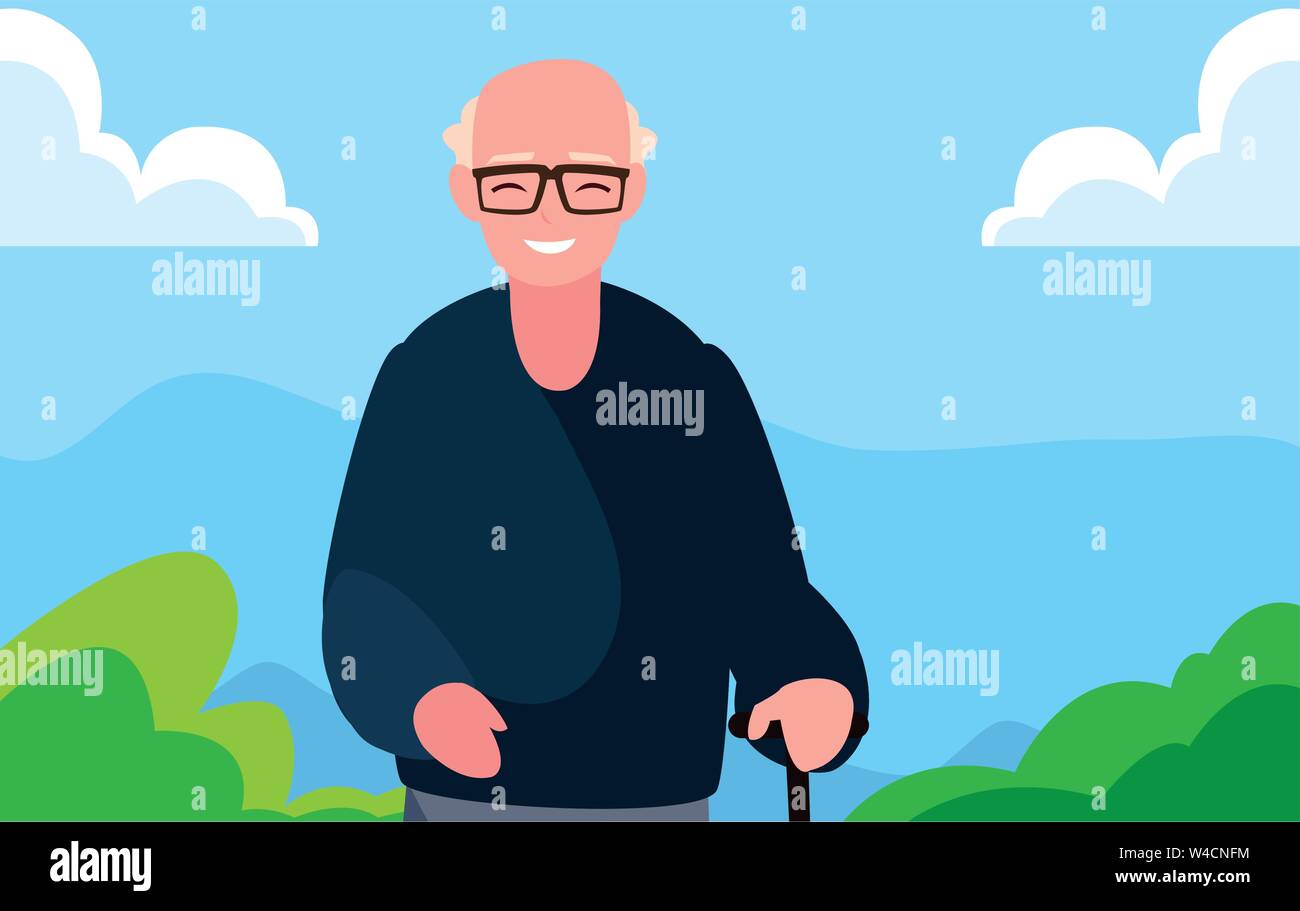 grandfather character family member outdoors vector illustration Stock ...