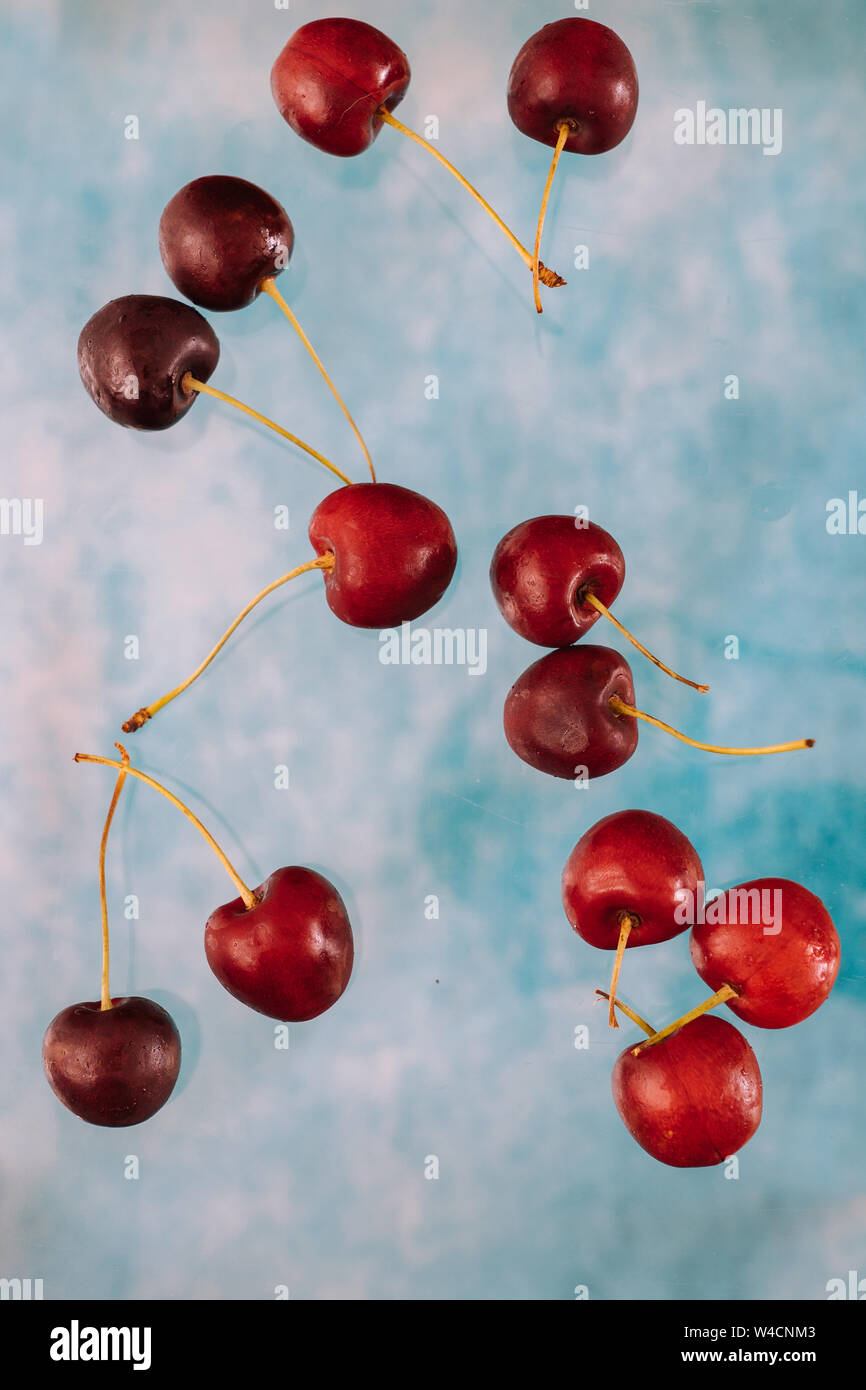 Falling cherry. Composition with flying sweet red berries. Cherry ...