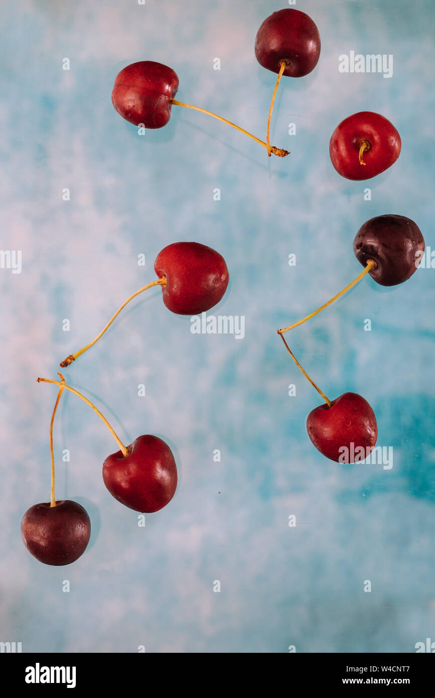 Falling cherry. Composition with flying sweet red berries. Cherry ...
