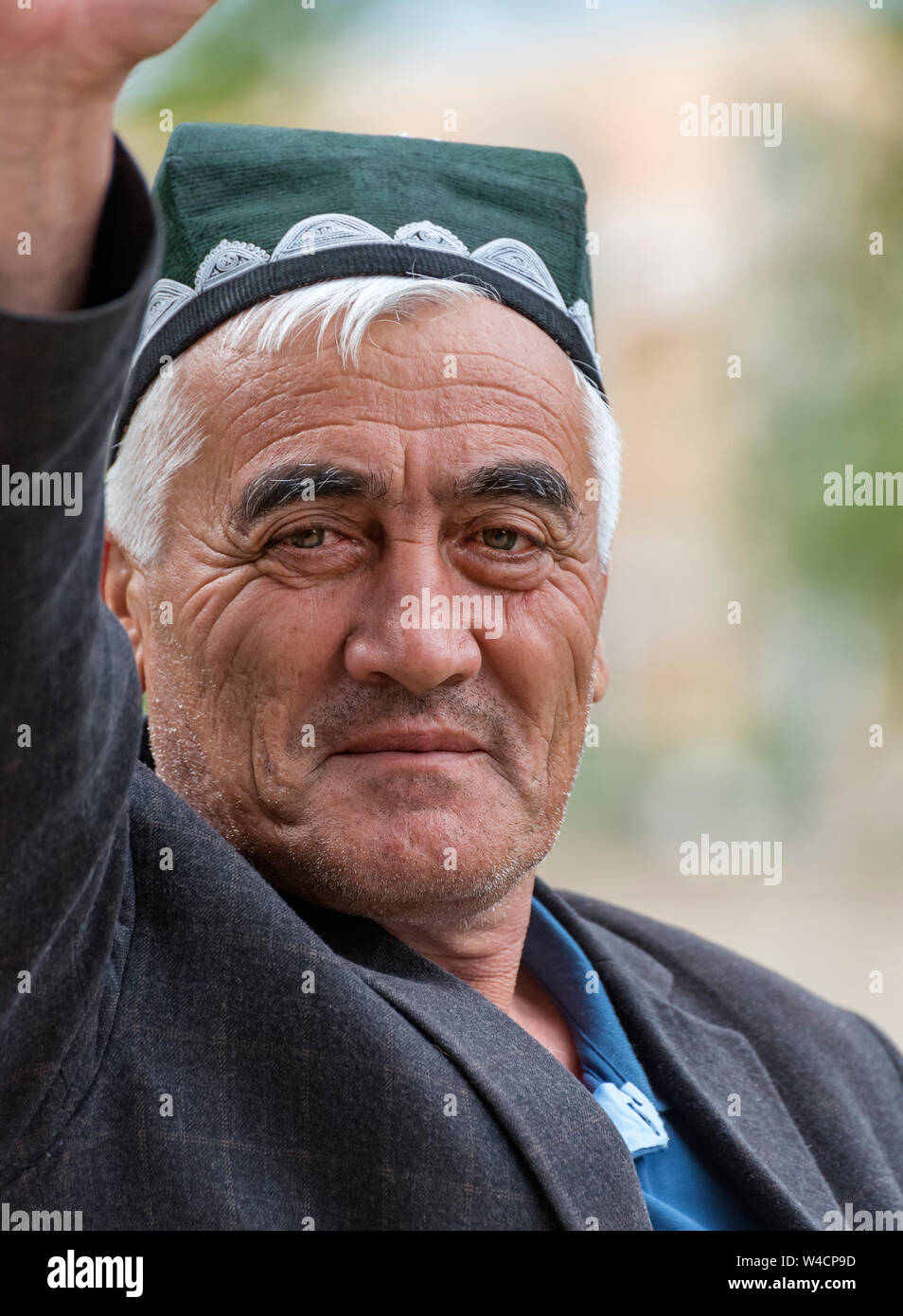 Portrait of a Uzbek Man wearing traditional tubeteika hat, Bukhara ...