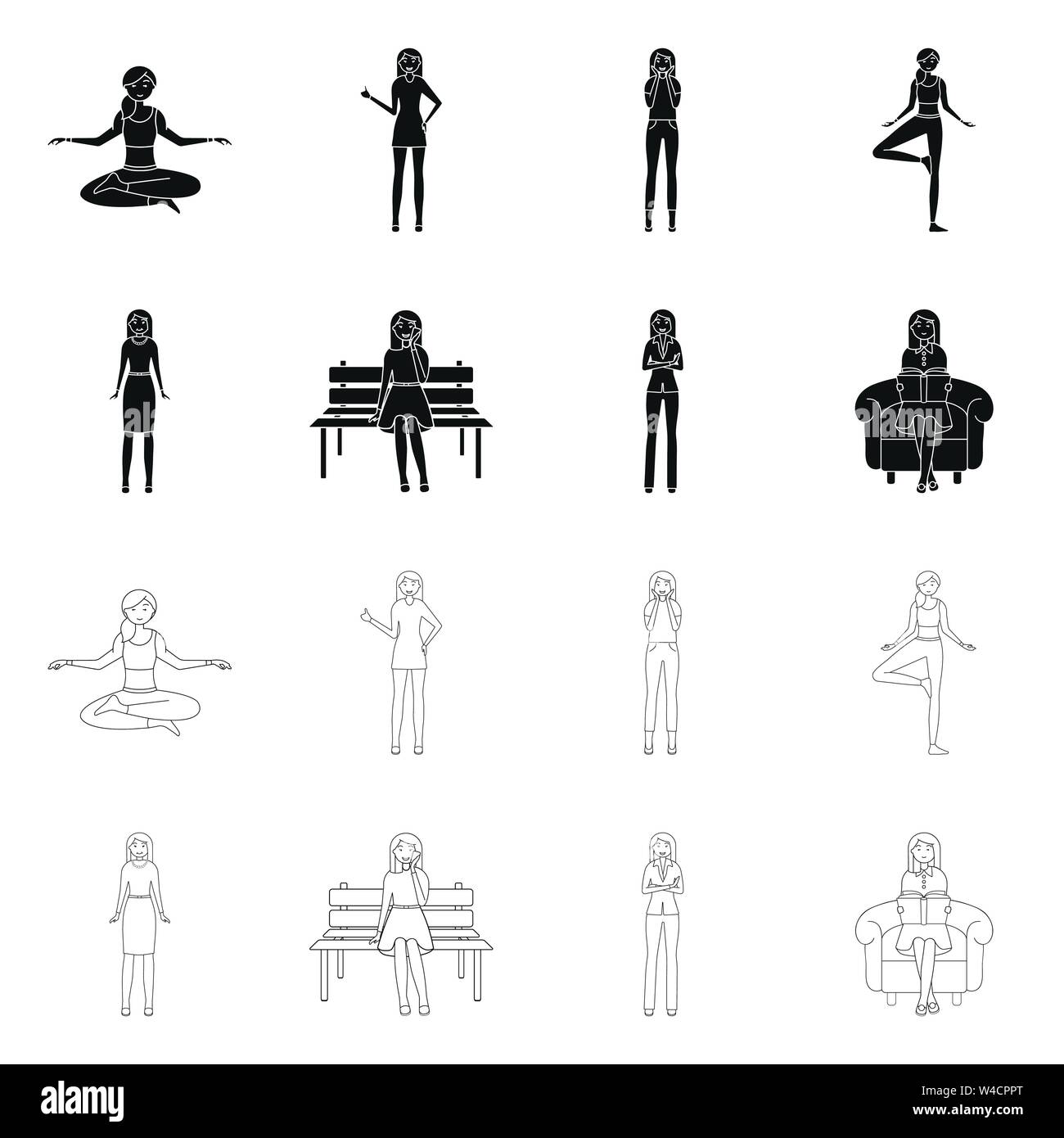 Vector illustration of posture and mood symbol. Collection of posture ...