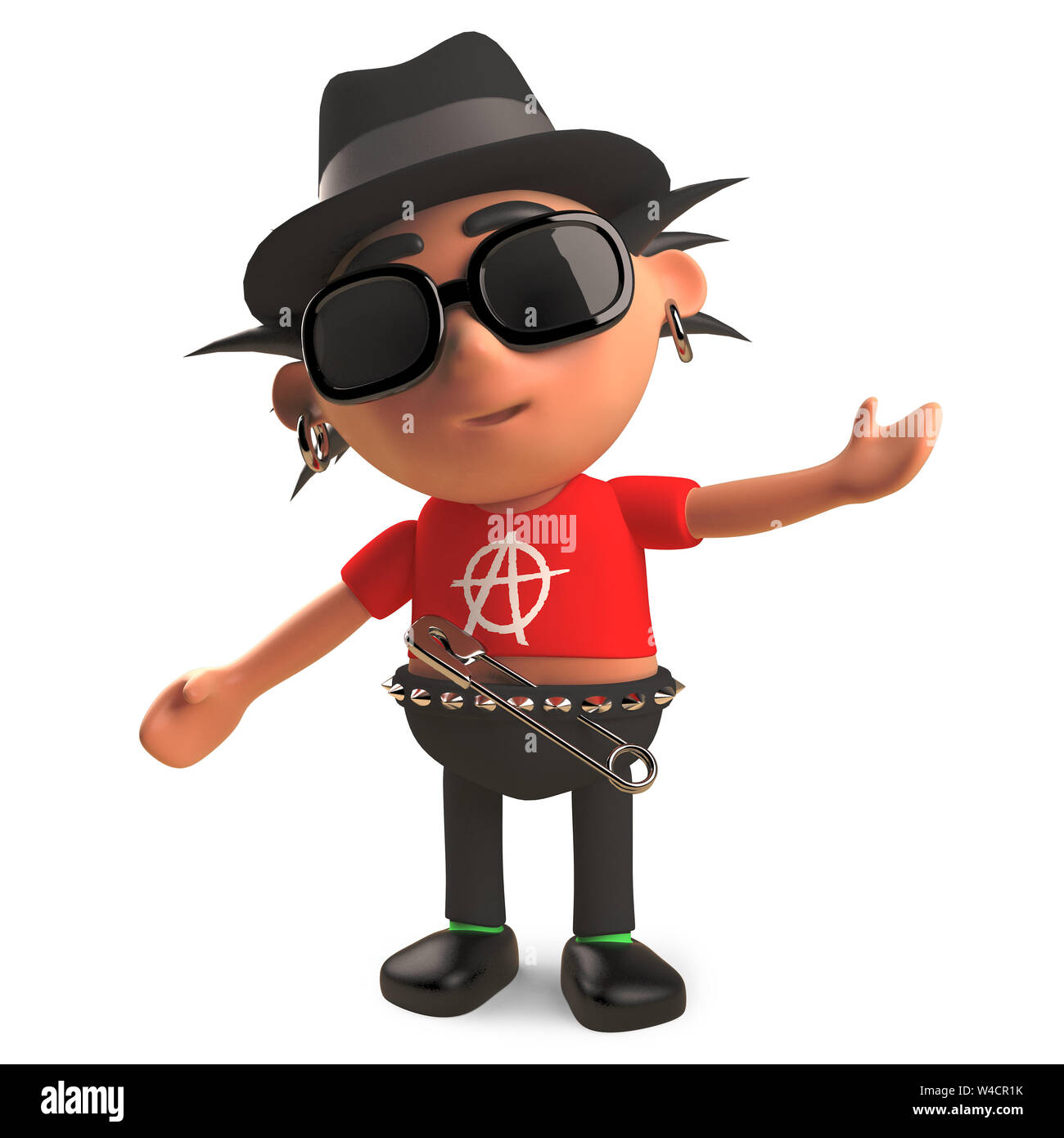 Stylish punk rocker wearing a trilby hat, 3d illustration render Stock ...