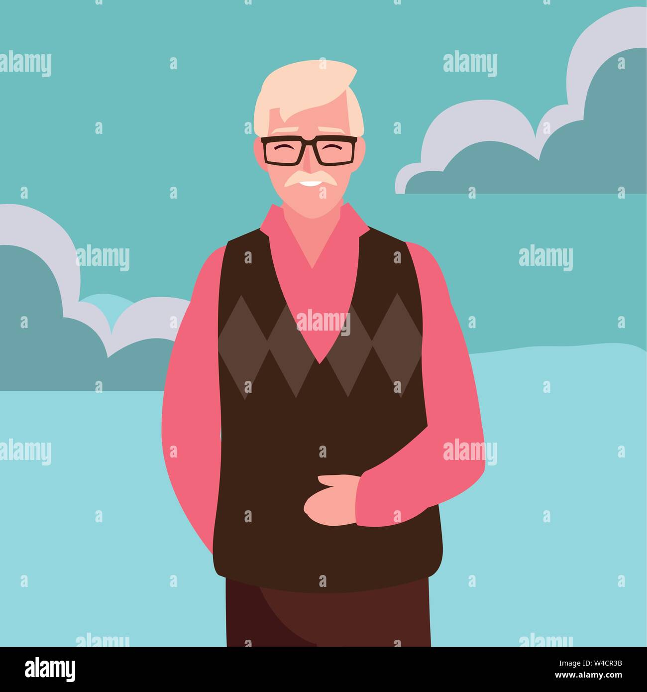 grandfather character family member outdoors vector illustration Stock ...