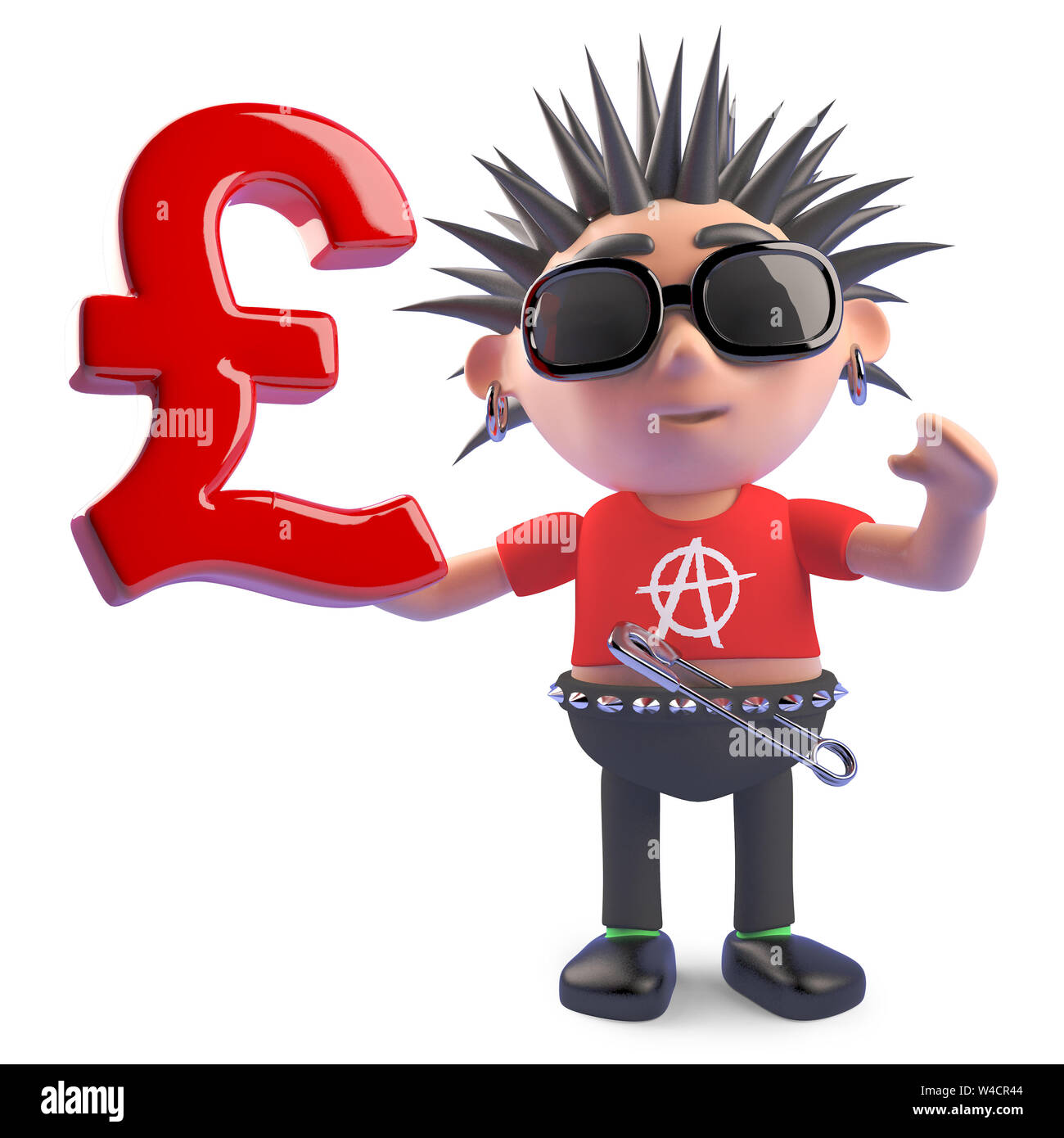 British punk holding a UK Pounds Sterling currency symbol, 3d ...