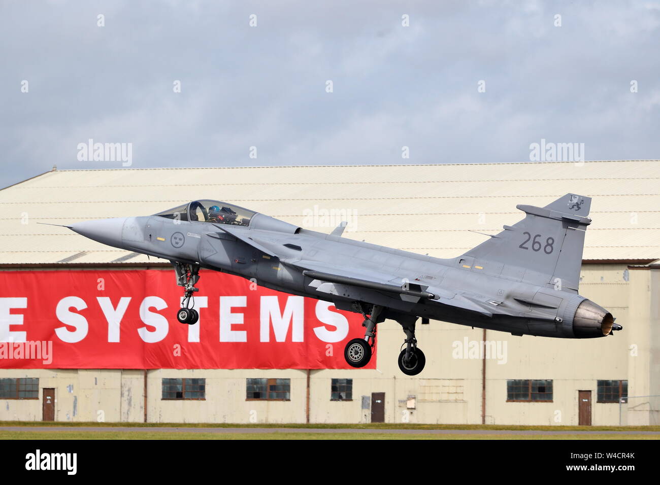 A Swedish Saab Gripen landing at the Royal International Air Tattoo ...
