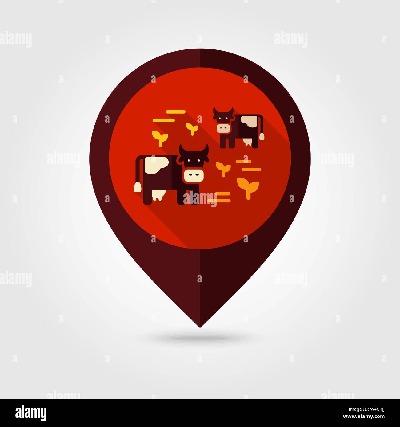 Cow on a pasture flat vector pin map icon. Map pointer. Map markers ...