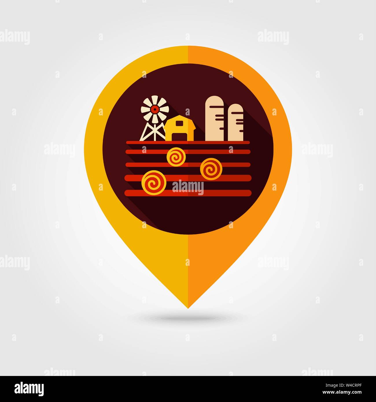 Farm landscape with barn, windpump, haystack and granary flat vector ...