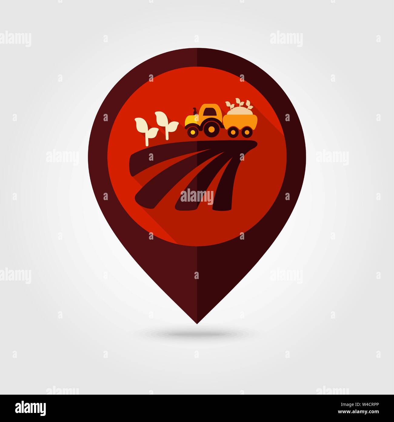 Tractor on field harvest seedling flat vector pin map icon. Map pointer ...