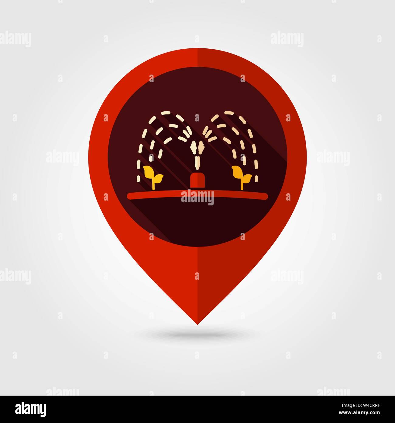 Automatic irrigation sprinkler flat vector pin map icon. Map pointer ...