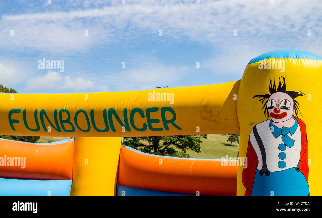 Underwhelming bouncy castle with scary clown image at Llanfyllin ...