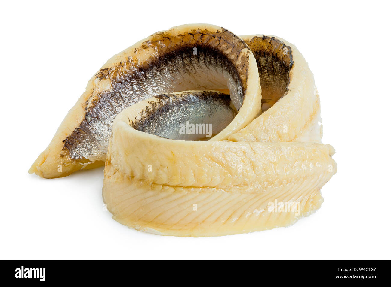 Two rolled anchovy fillets isolated on white Stock Photo - Alamy
