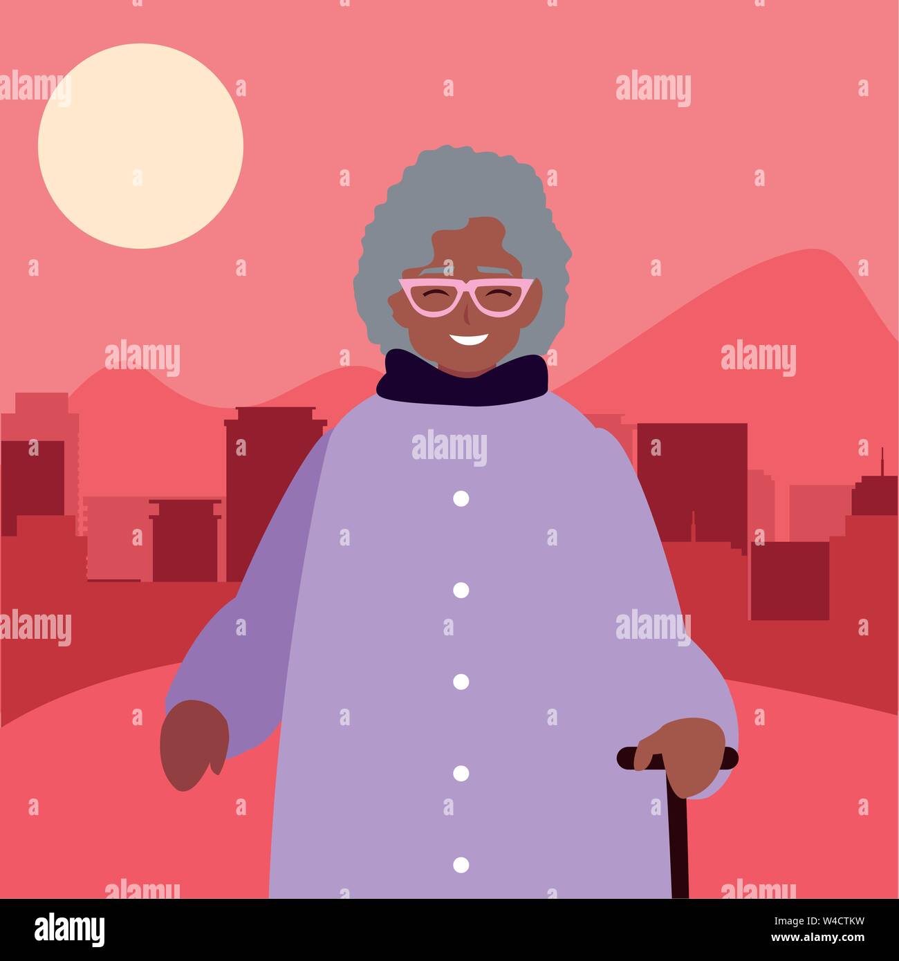 cute grandma with walk stick outdoors vector illustration Stock Vector ...