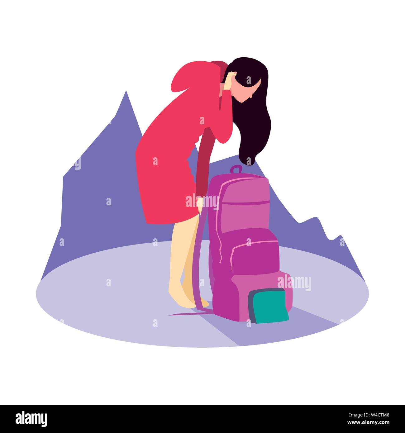 woman traveler with backpack hiking vector illustration Stock Vector ...