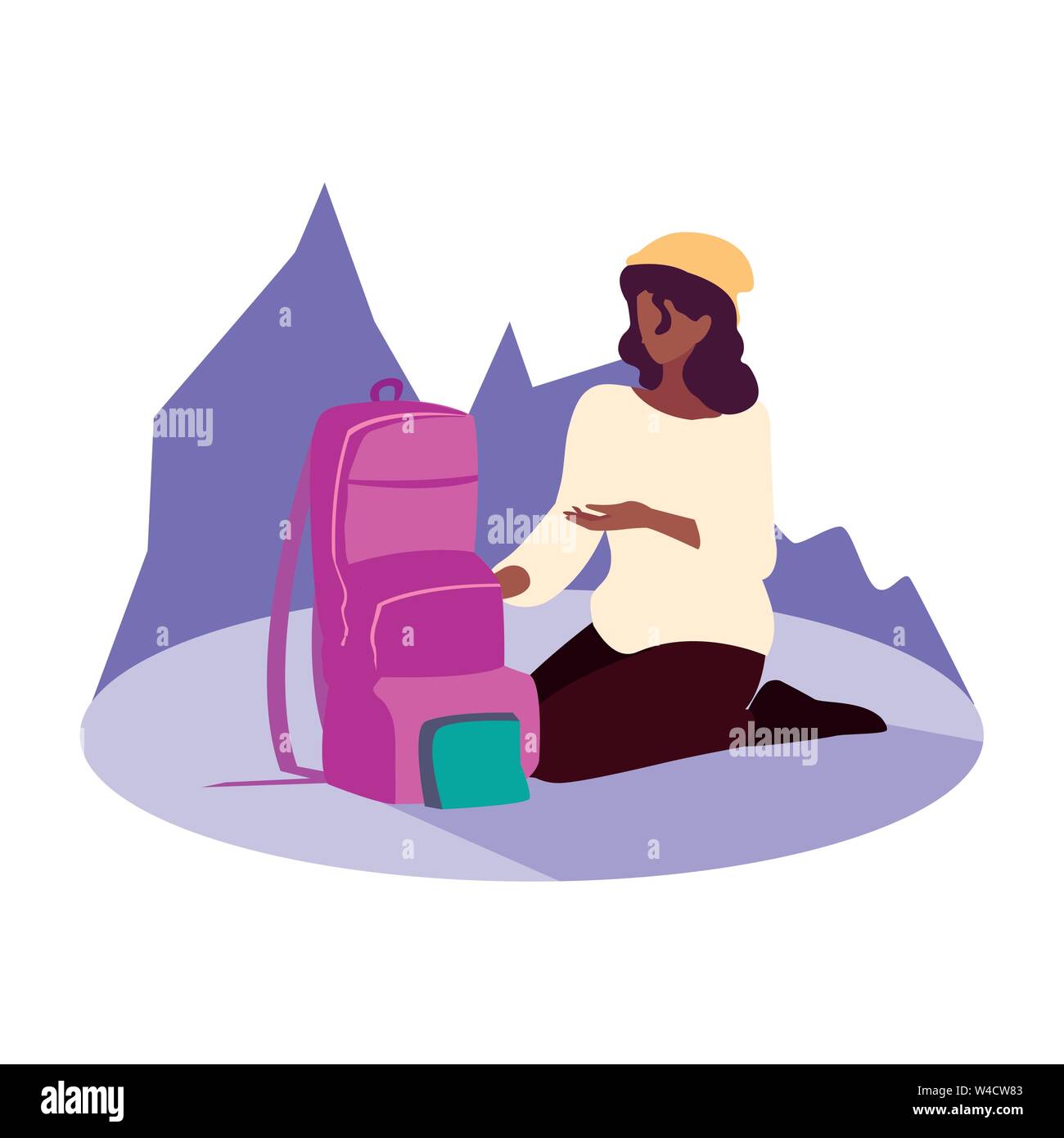 woman traveler with backpack hiking vector illustration Stock Vector ...