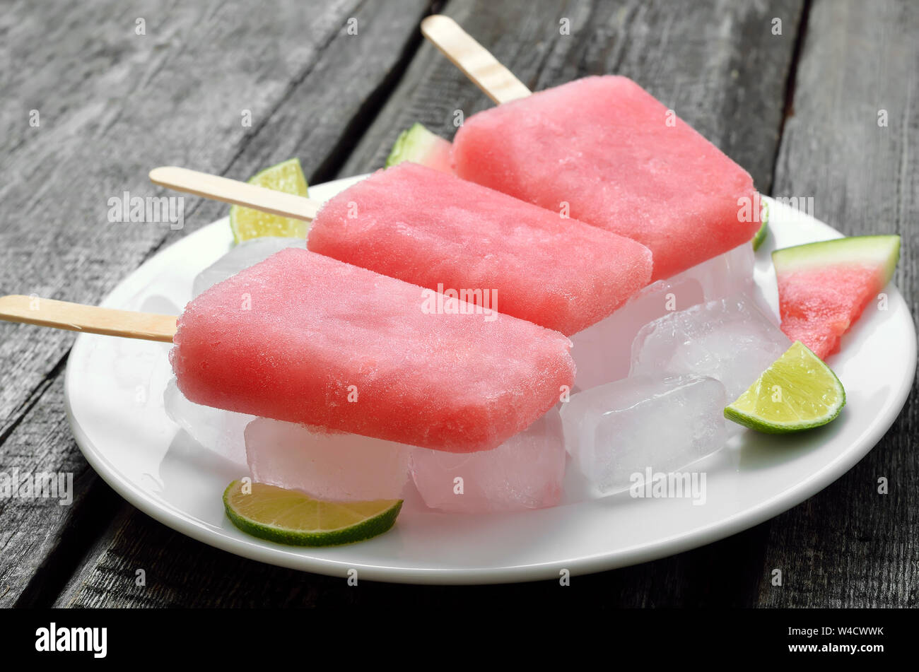 Ice cream from frozen watermelon on white plate Stock Photo - Alamy