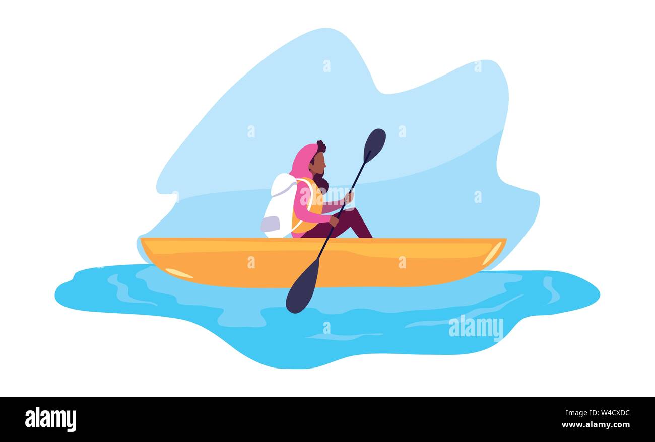 woman with boat and adventure rowing vector illustration Stock Vector ...