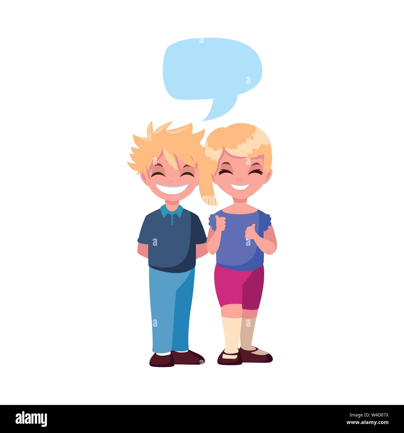 cute young boy and girl characters talk bubble vector illustration ...