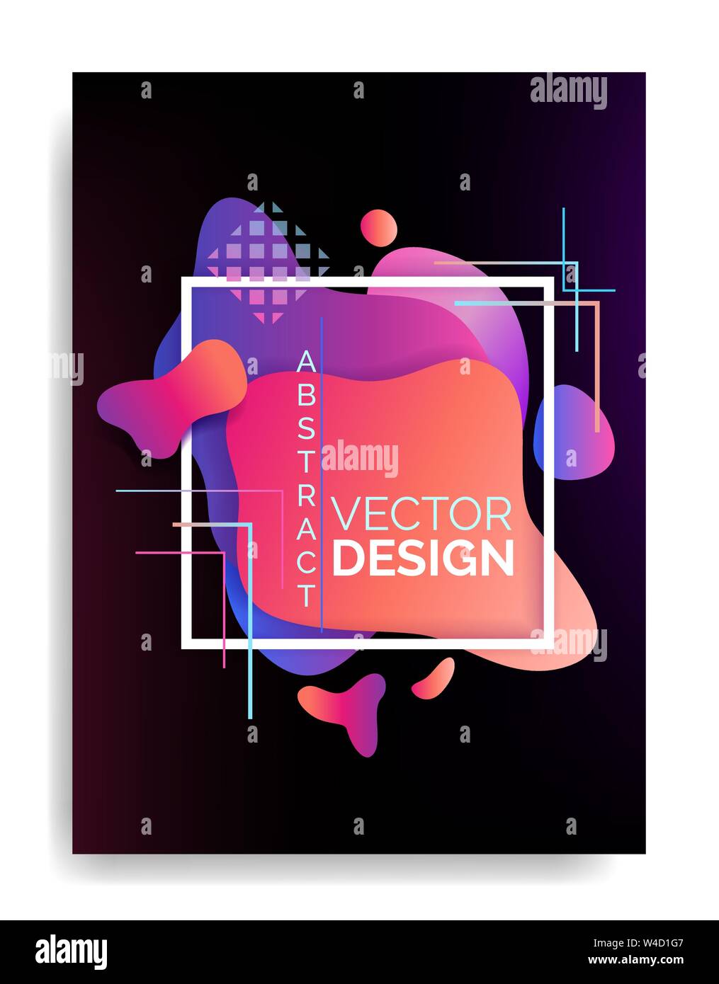 Abstract flowing liquid elements poster A4, colorful forms, square ...