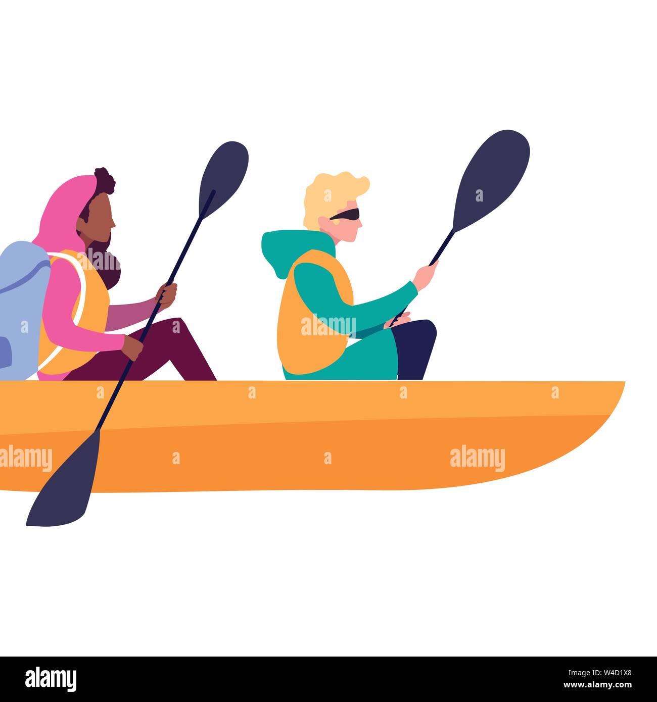 man and woman rowing a boat vector illustration Stock Vector Image ...