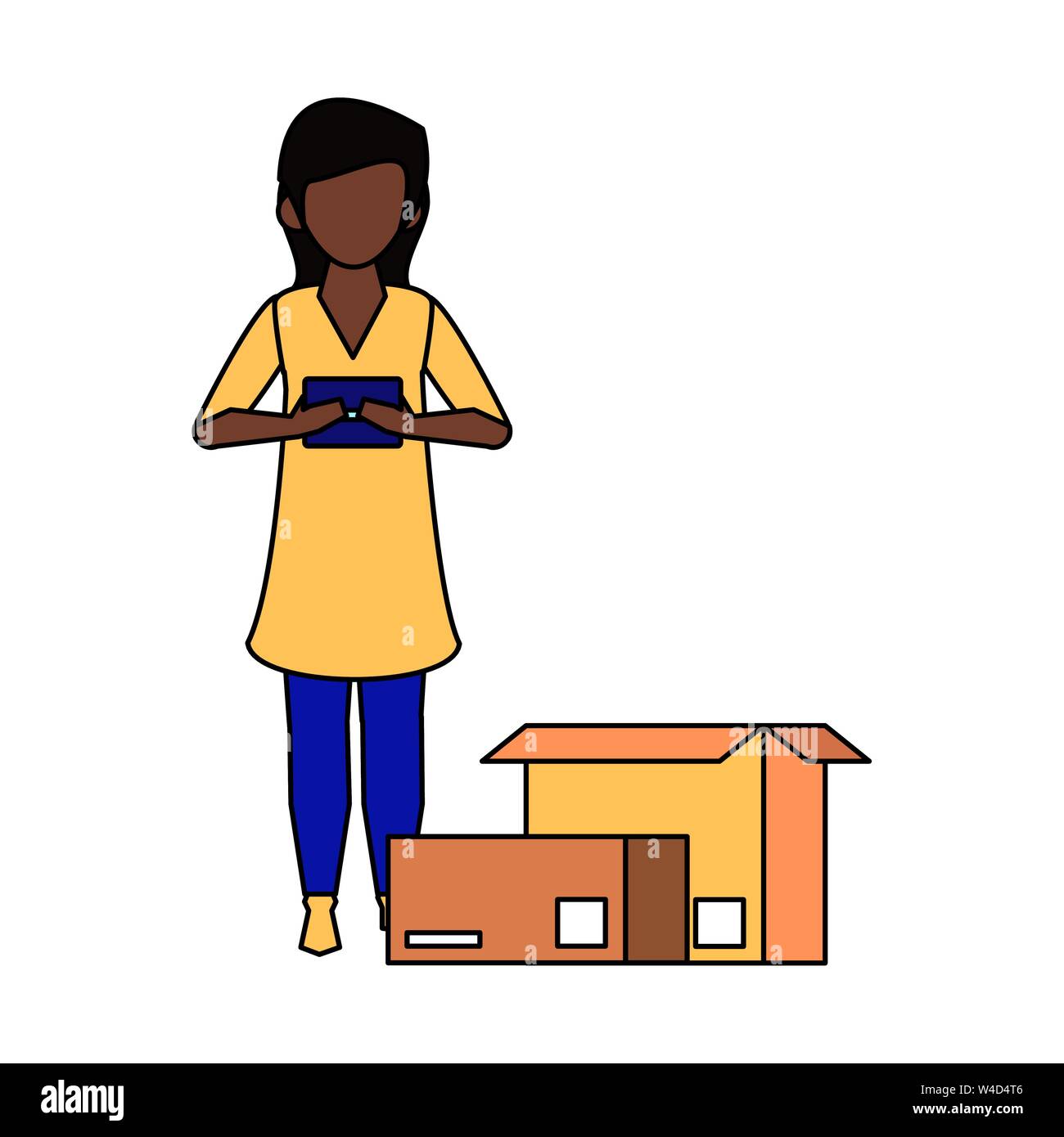 woman using smartphone technology cartoon Stock Vector Image & Art - Alamy