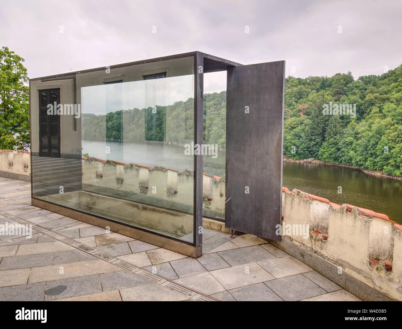 Glass box entrance into underground. Security entrance corridor in the ...