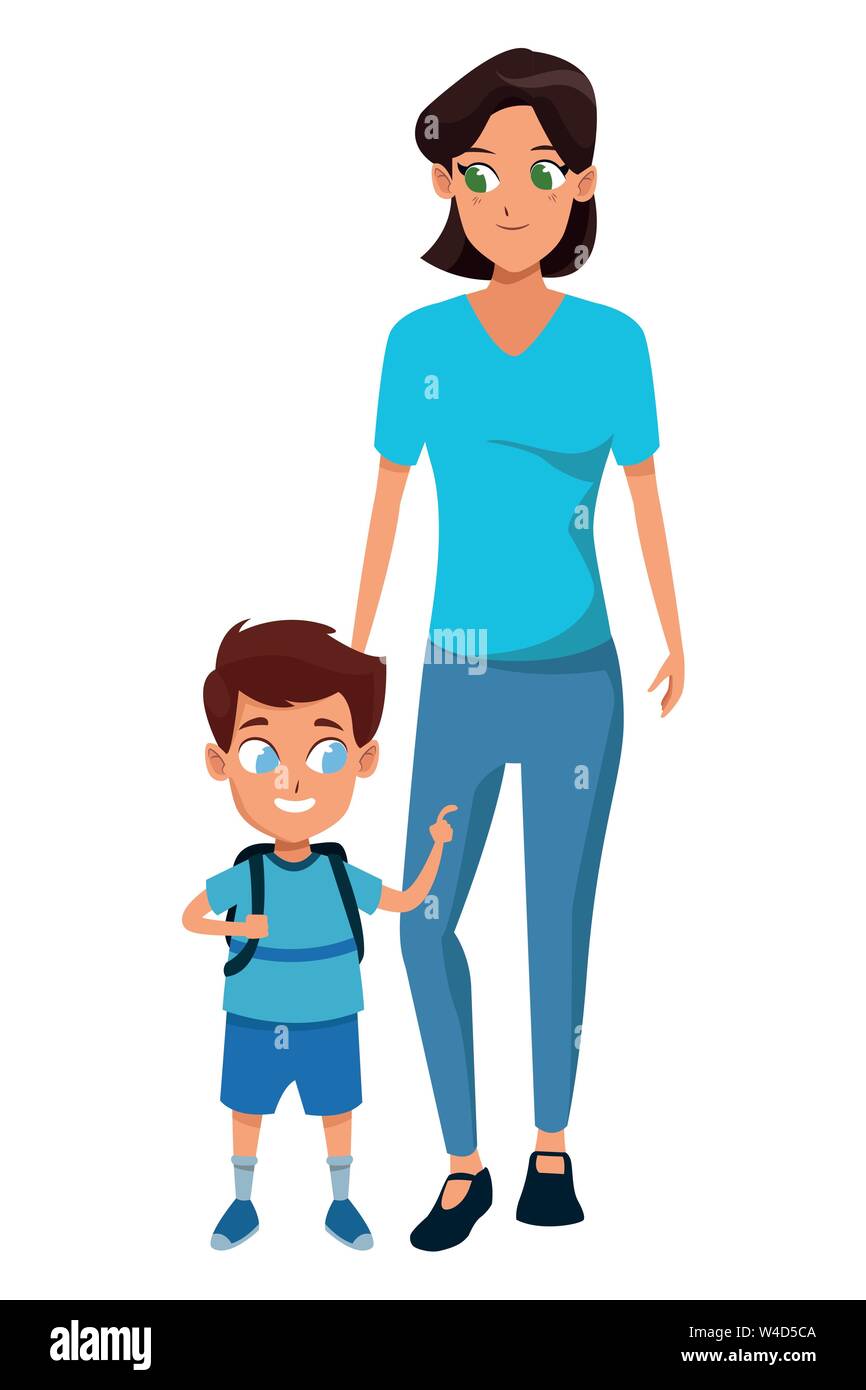 Family single parent with children cartoon Stock Vector Image & Art - Alamy