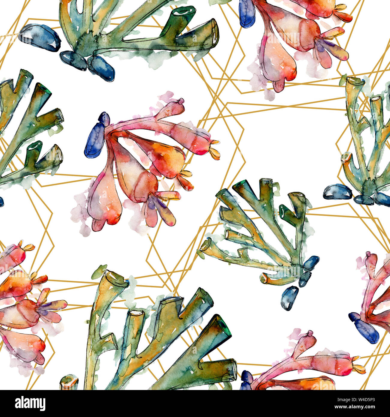 Colorful aquatic underwater nature coral reef. Watercolor background ...