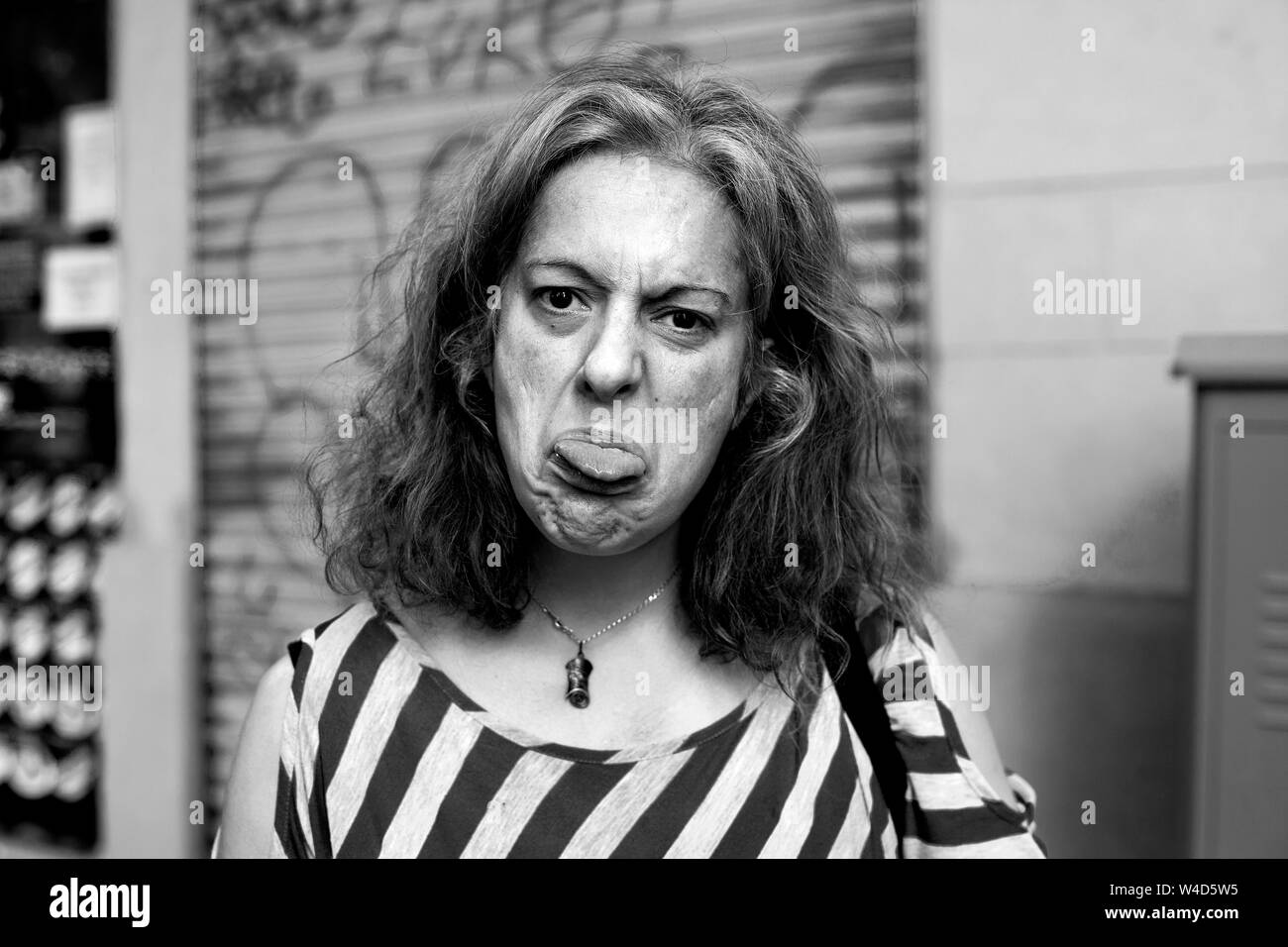 Angry alcoholic woman in the street, Barcelona, Spain Stock Photo - Alamy