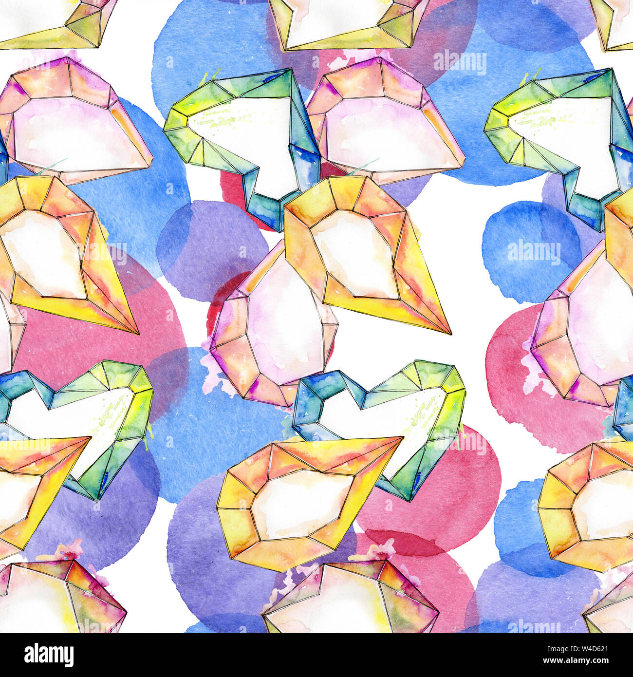 Colorful diamond rock jewelry mineral. Watercolor background ...