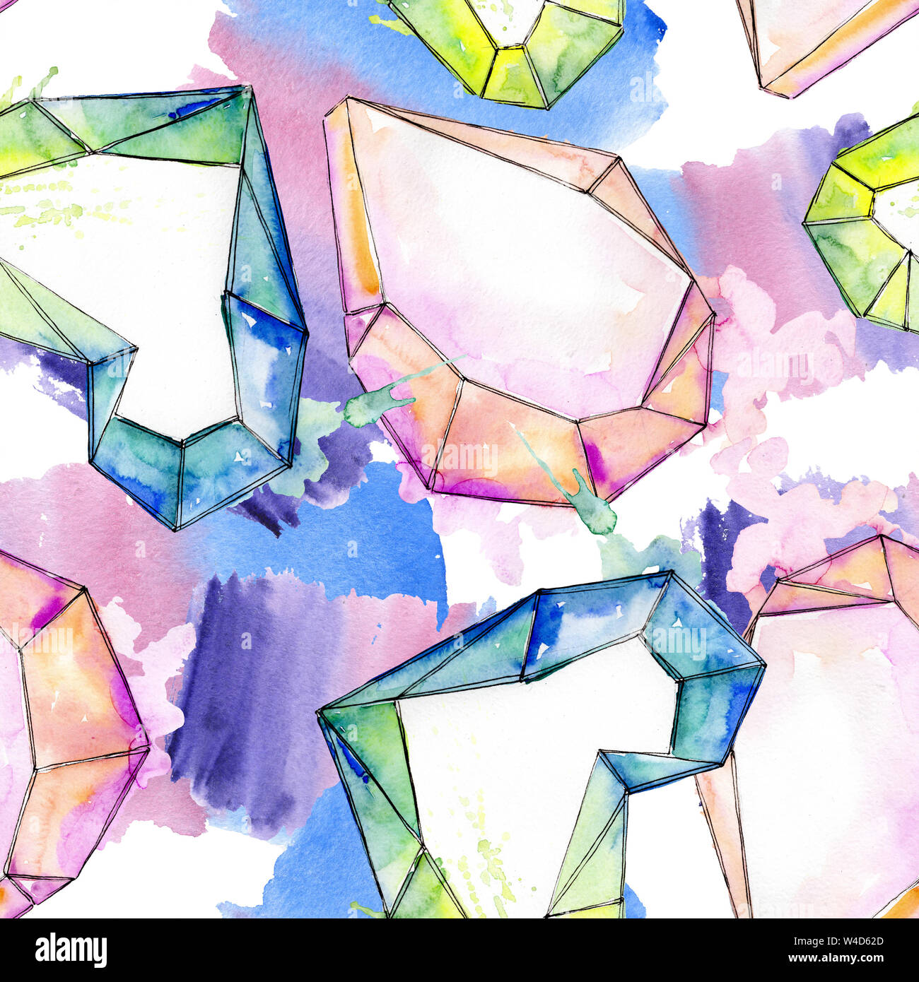 Colorful diamond rock jewelry mineral. Watercolor background ...