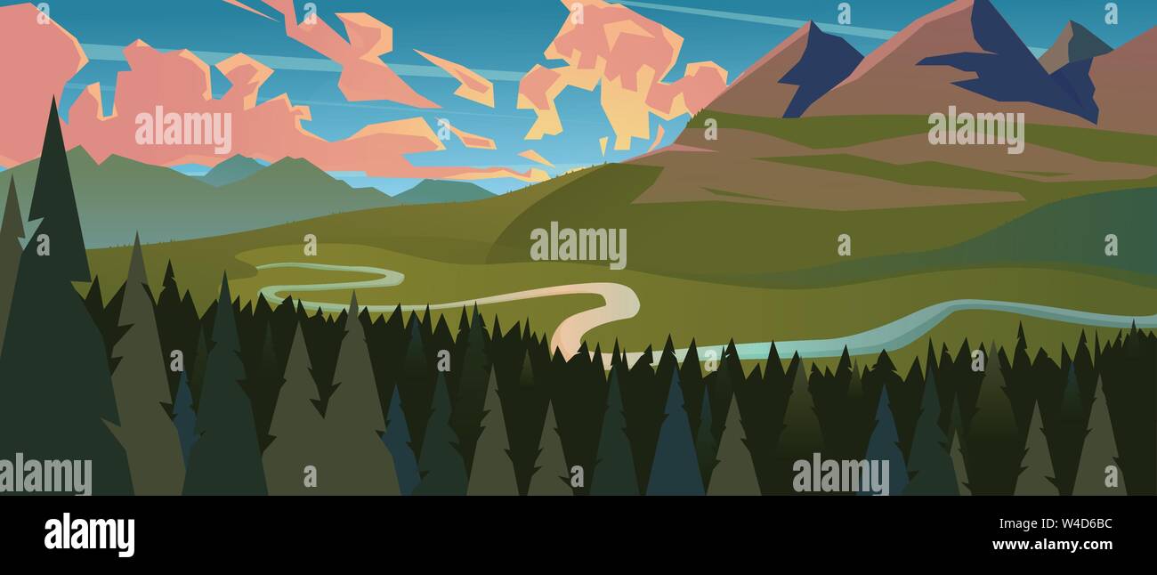 Modern landscape background trees and mountain peaks Stock Vector Image ...