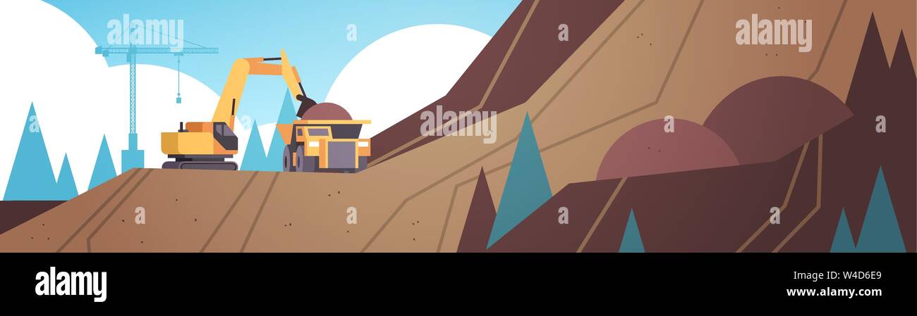 heavy excavator loading soil on dump truck professional equipment ...