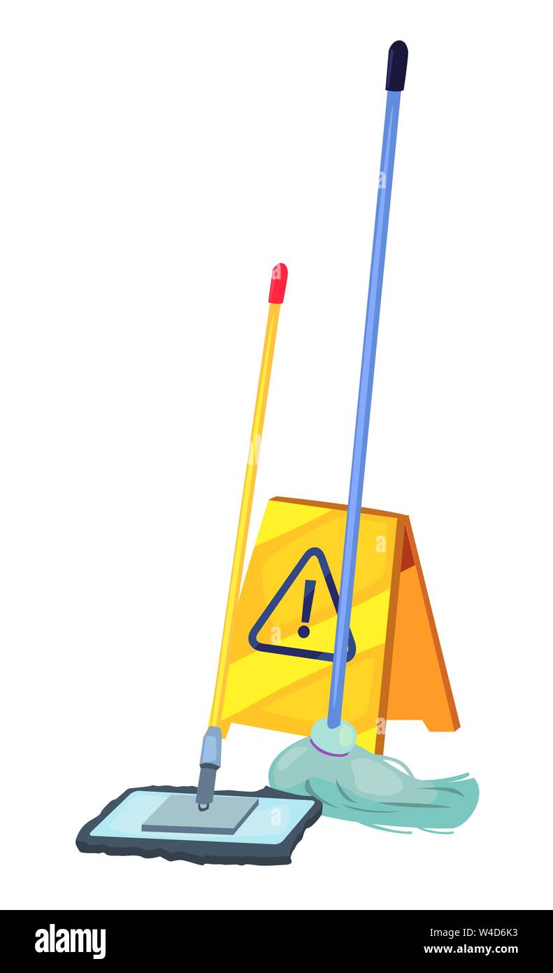 mop and warning board cleaning products and supplies vector ...