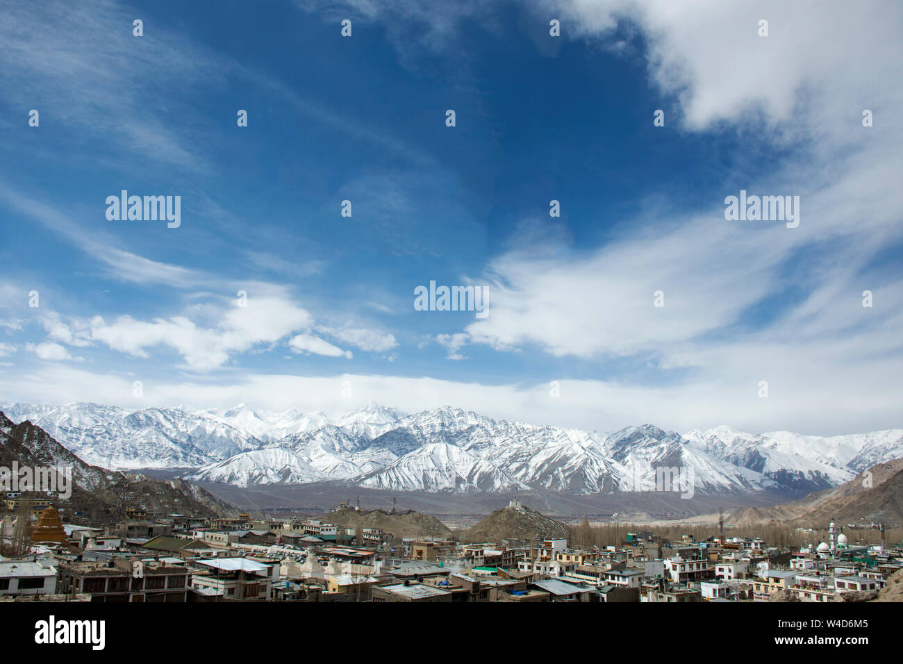 Aerial view landscape and cityscape of Leh Ladakh Village with ...