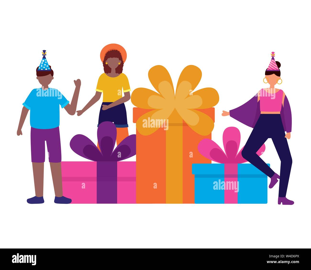 people with big gift boxes birthday celebration Stock Vector Image ...