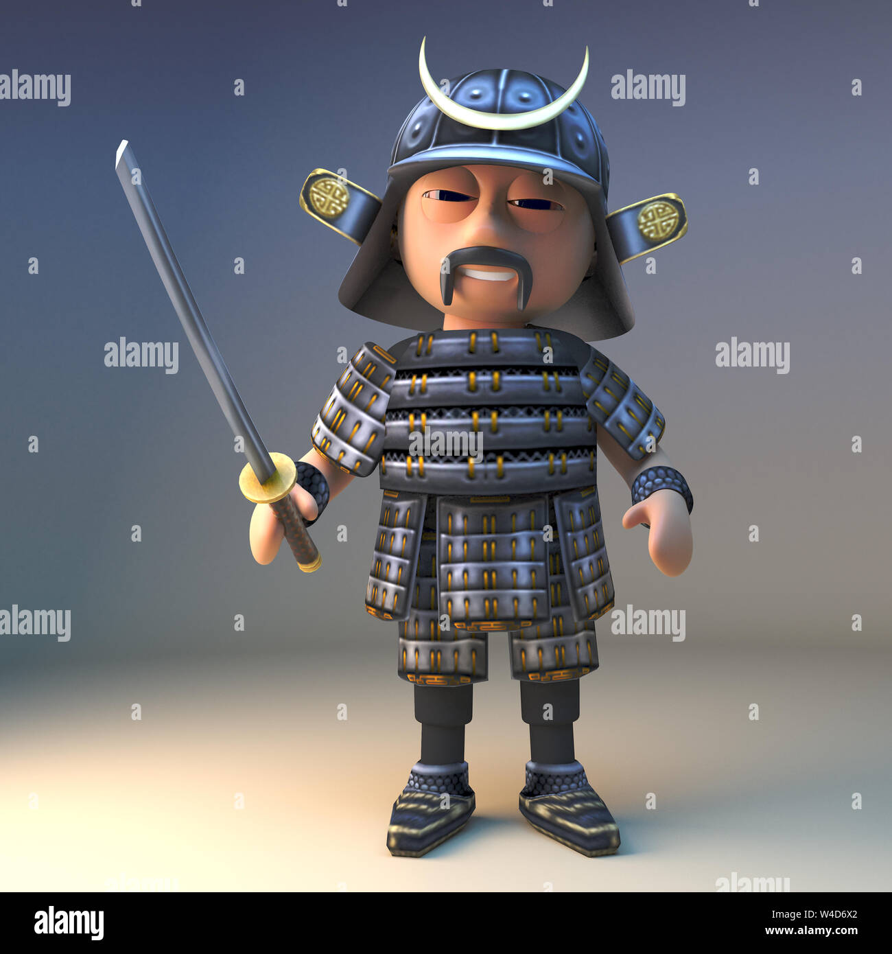 Mighty Japanese samurai warror wields powerful katana blade, 3d ...