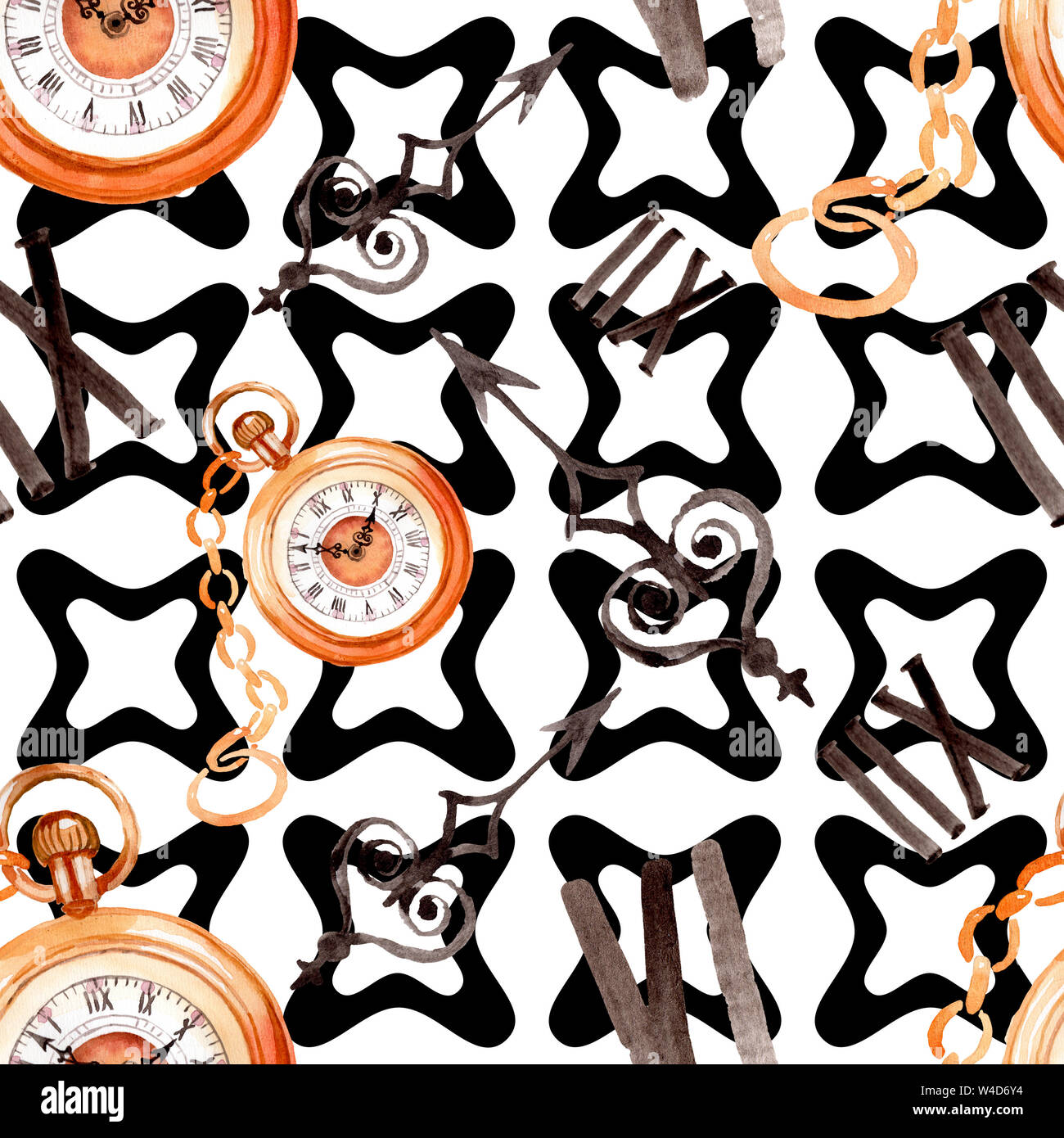 Vintage old clock pocket watch. Watercolor background illustration set ...