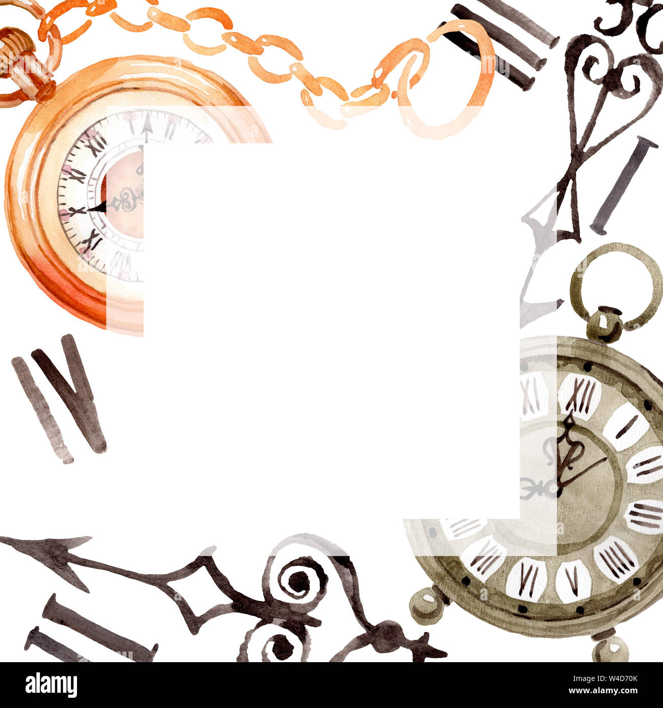 Vintage old clock pocket watch. Watercolor background illustration set ...