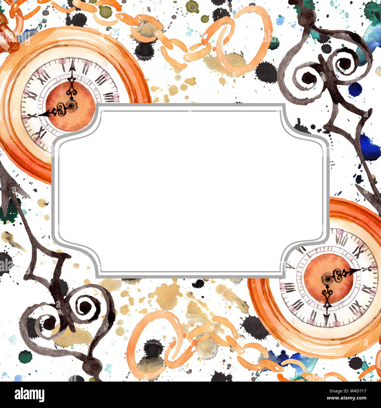 Vintage old clock pocket watch. Watercolor background illustration set ...