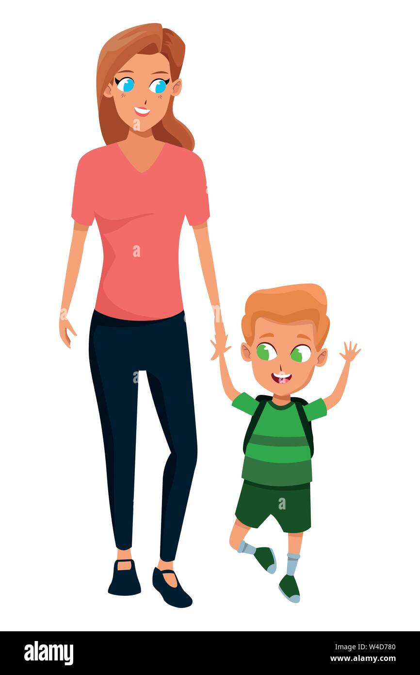 Family single parent with children cartoon Stock Vector Image & Art - Alamy