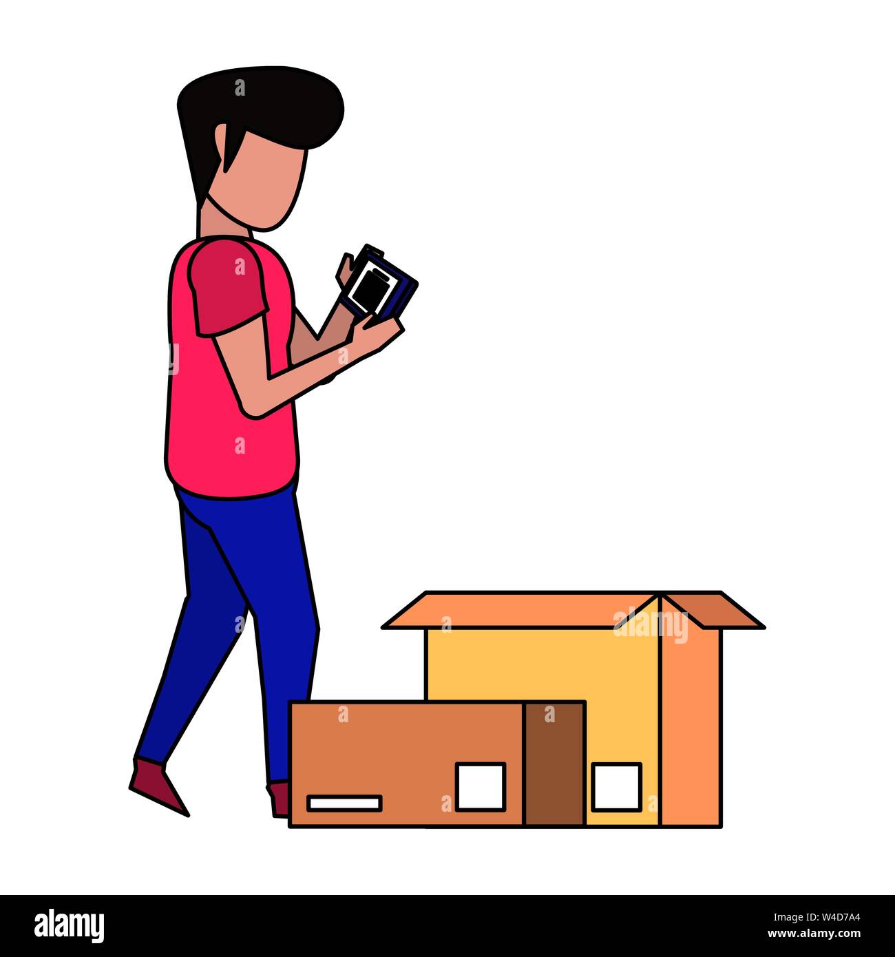 man using smartphone technology cartoon Stock Vector Image & Art - Alamy