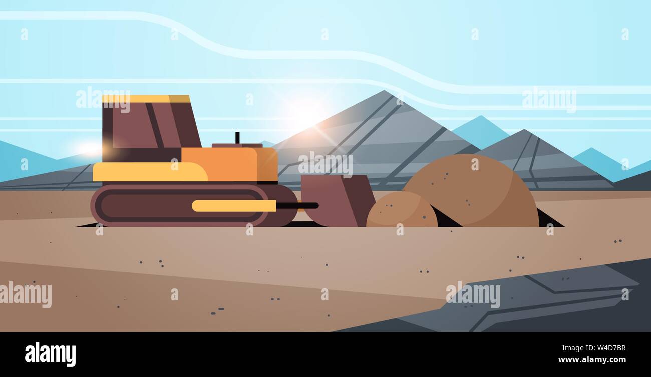 heavy excavator yellow crawler loader machine working on coal mine ...