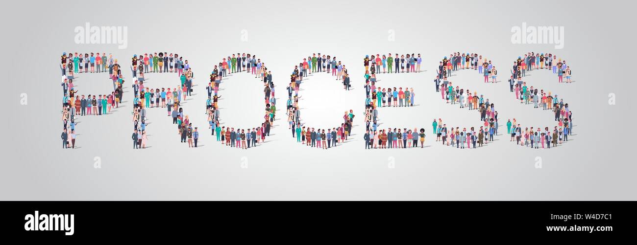 people crowd gathering in shape of process word different occupation ...